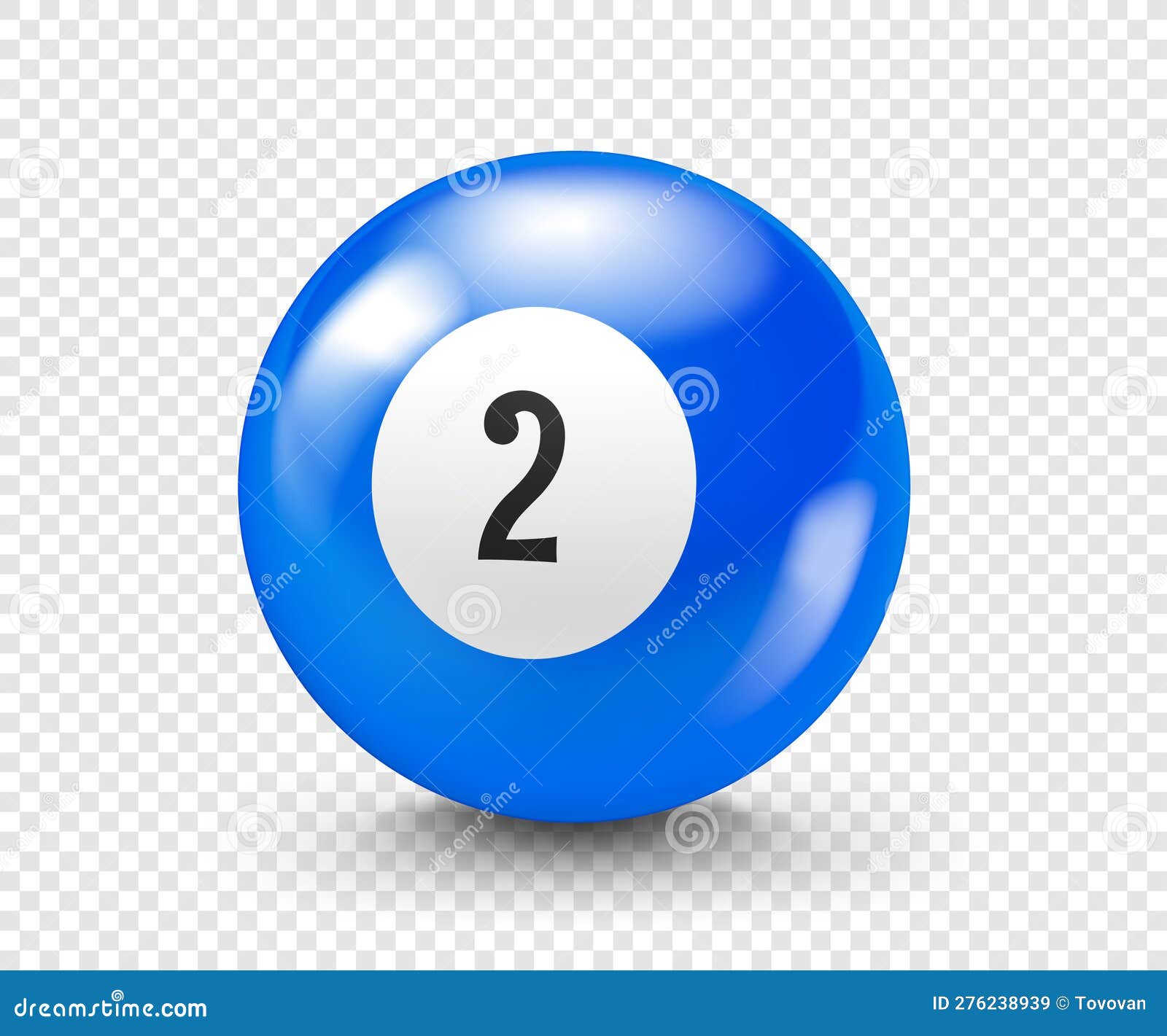 Blue Billiard Ball with Number Two. 3d Vector Isolated on Transparent ...