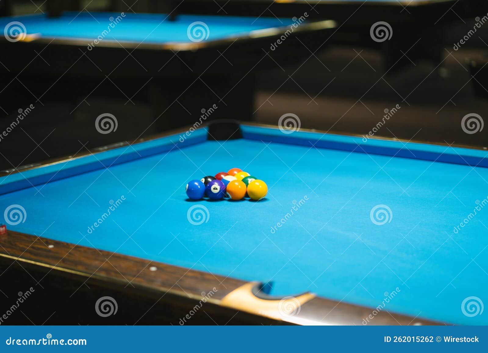 Blue Billiard Table with Balls Stock Photo - Image of round, leisure ...