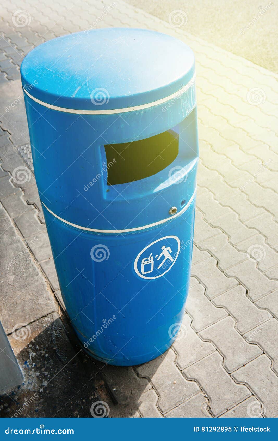 Blue bin made from plastic stock image. Image of sign - 81292895