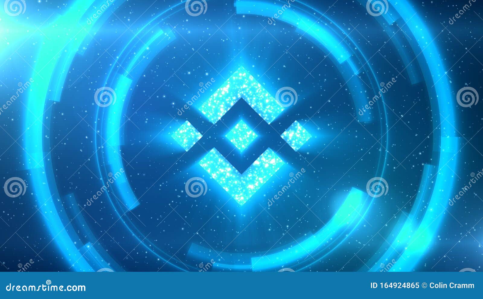 Blue Binance Coin Symbol on Space Background with HUD Elements ...