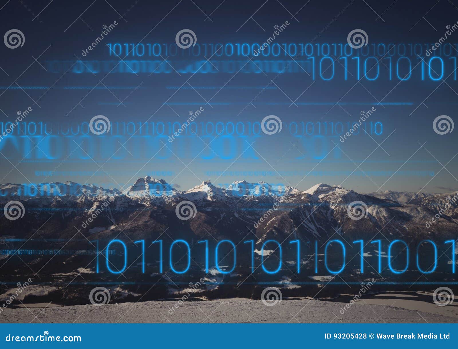 Blue Binary Code Against Mountains Stock Photo - Image of code ...
