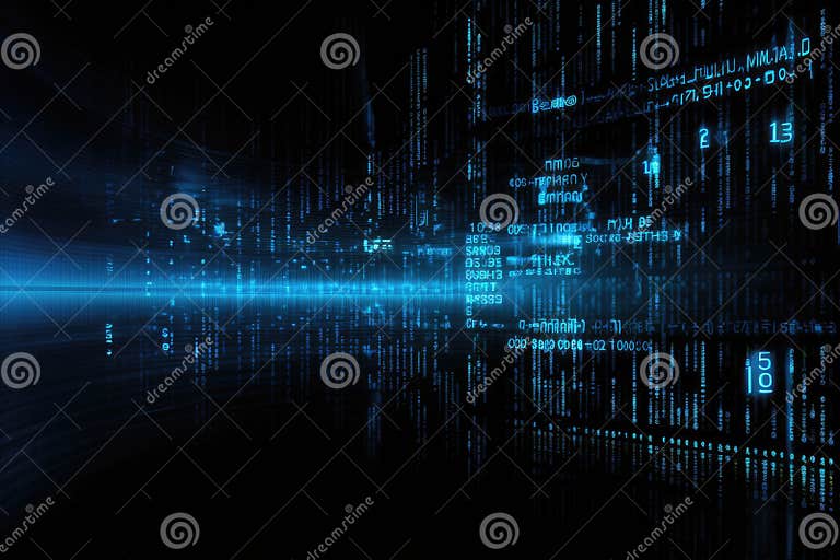 Blue Binary Code on a Dark Background, Computer Generated Abstract Background, Digital ...