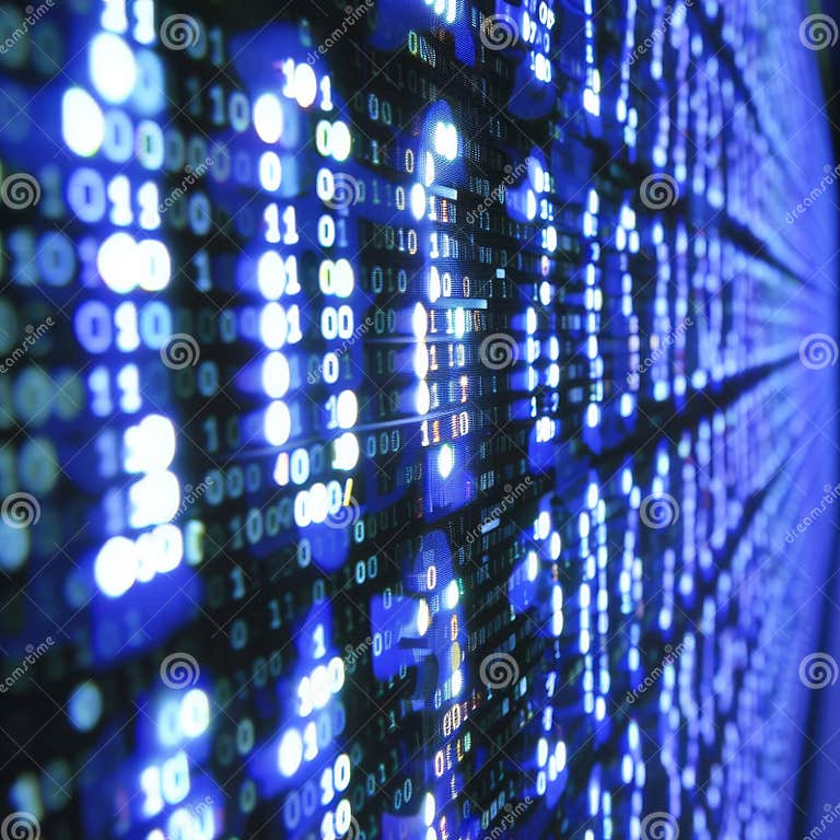 Blue Binary Code Data Flow. Digital Technology, Programming, and Cybersecurity Concept Stock ...