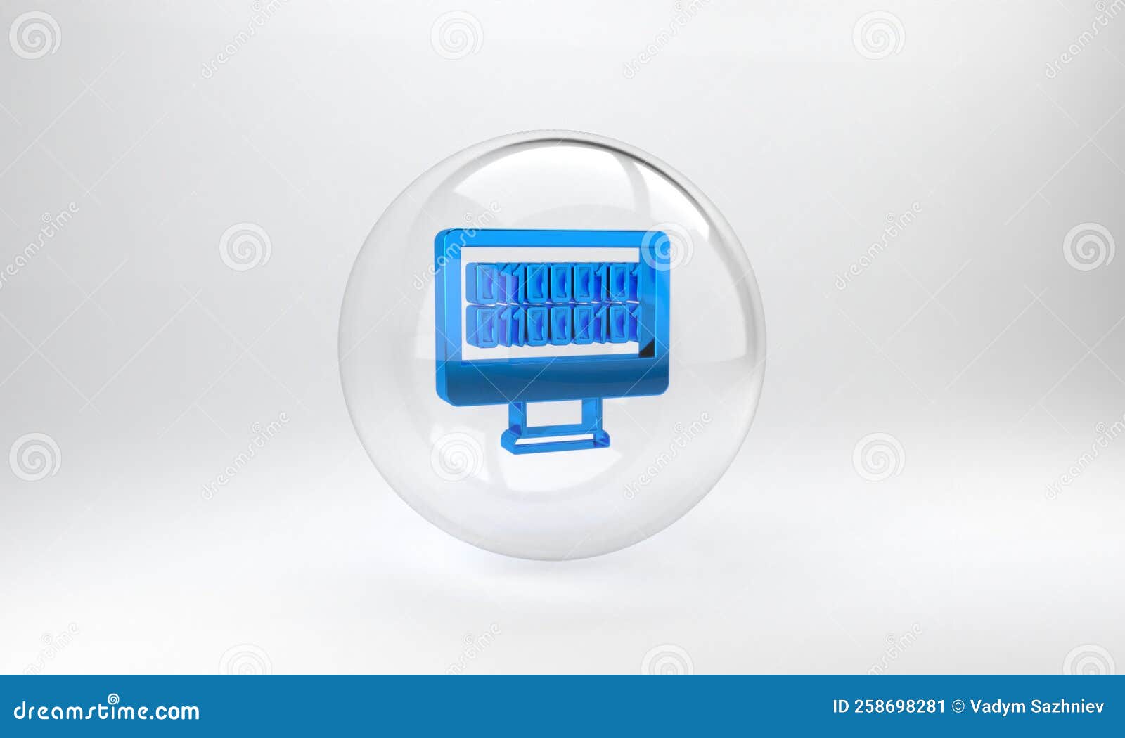 Blue Binary Code Icon Isolated on Grey Background. Glass Circle Button ...
