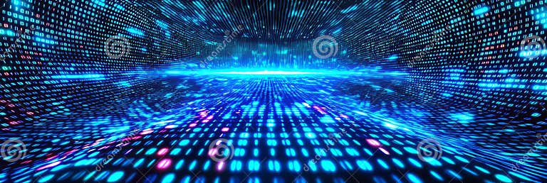 Blue Binary Code Tunnel, Digital Data Stream, Information Technology ...