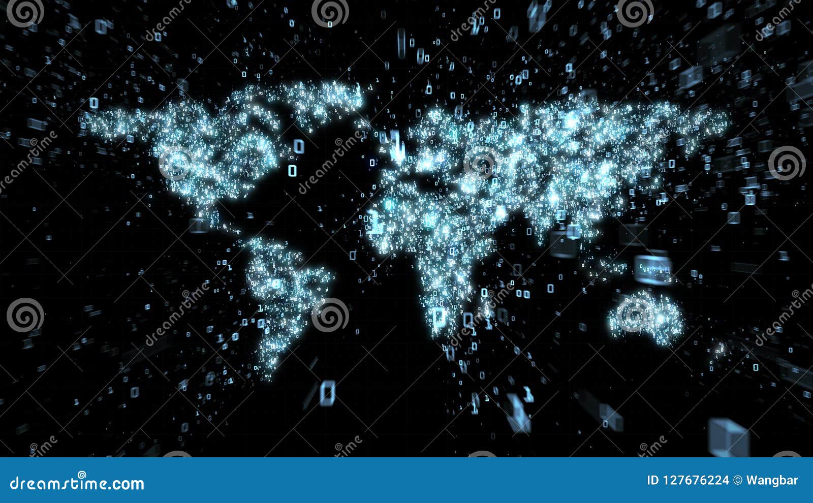 BInary Explosion of Data Around World Map Illustrated As Digital ...