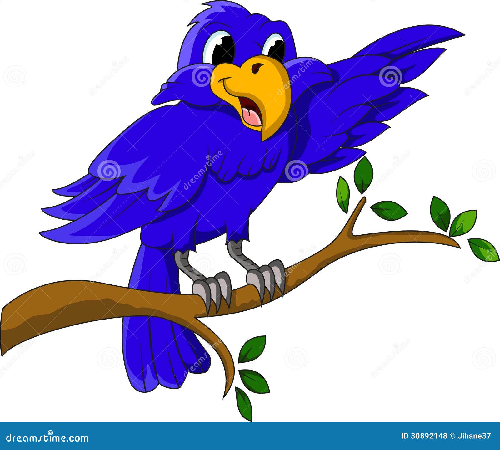 A Blue Bird Cartoon Character Presenting On A Branch Stock Photography ...