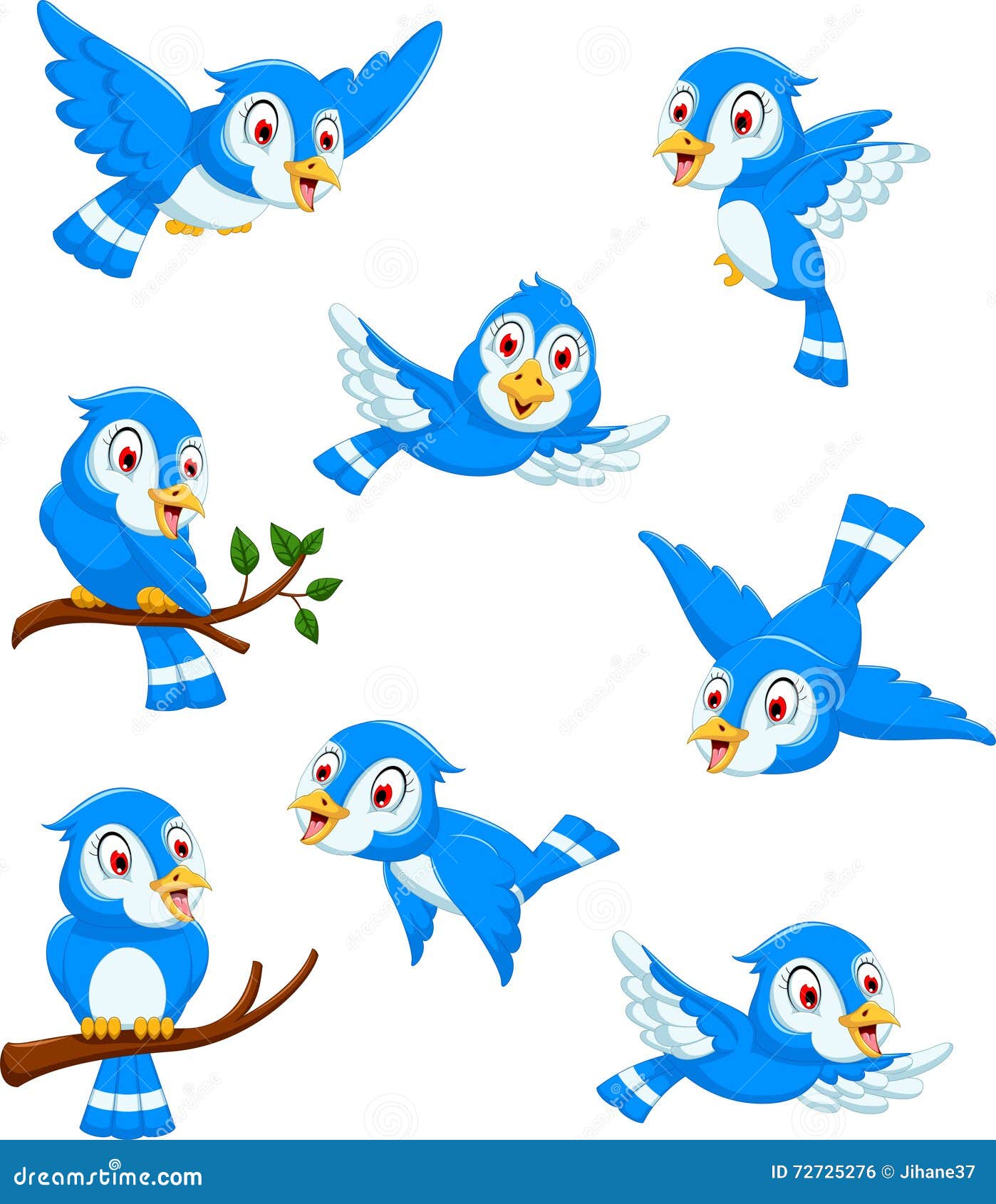 Blue Bird Cartoon Posing Collection Stock Illustration - Illustration ...