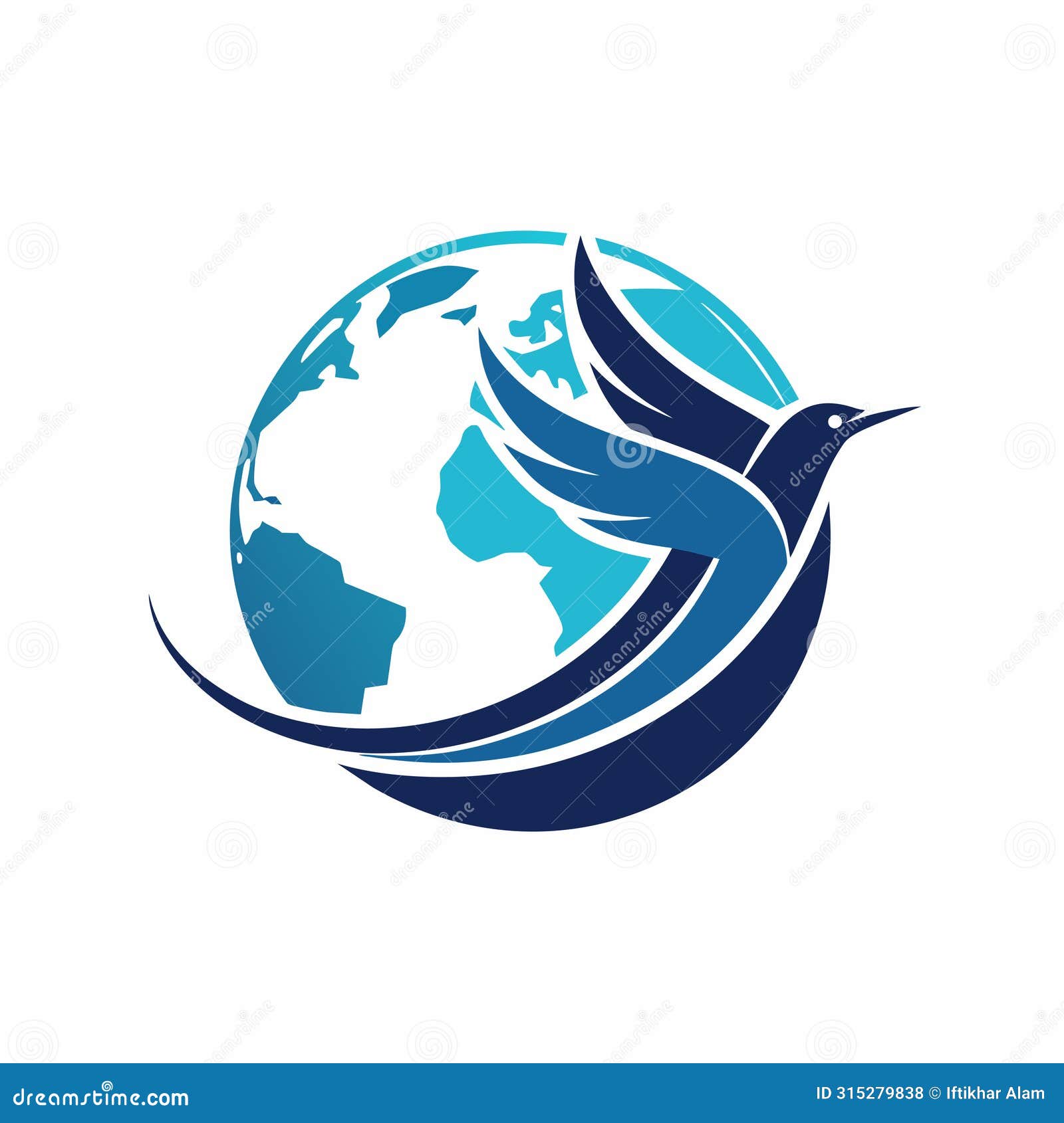 A Blue Bird in Flight Encircles the Earth in this Logo Featuring a ...