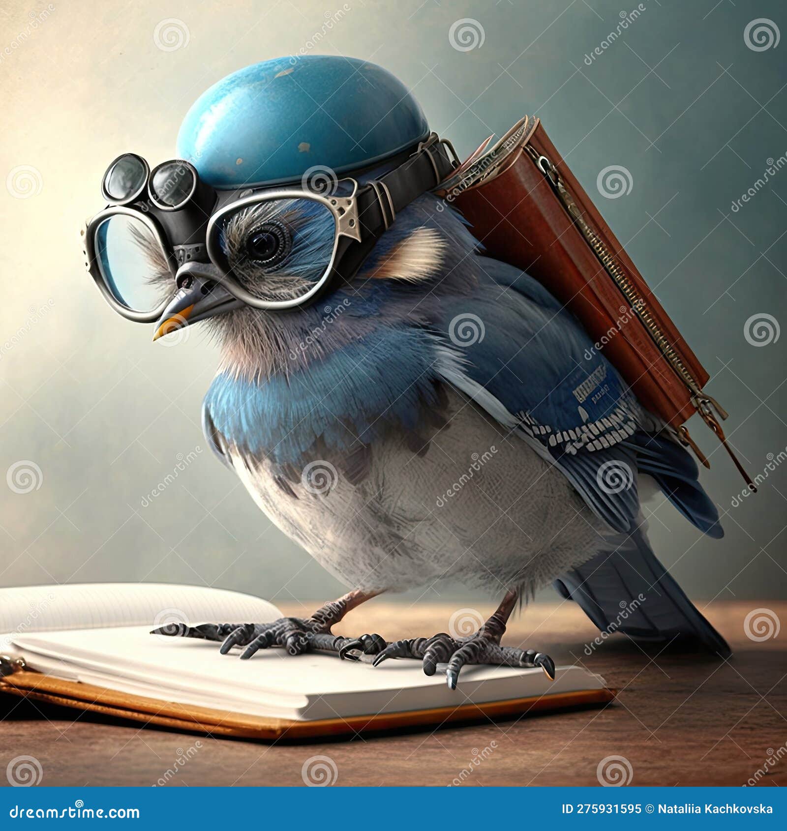 Blue Bird with Goggles on Its Head Stock Illustration - Illustration of ...