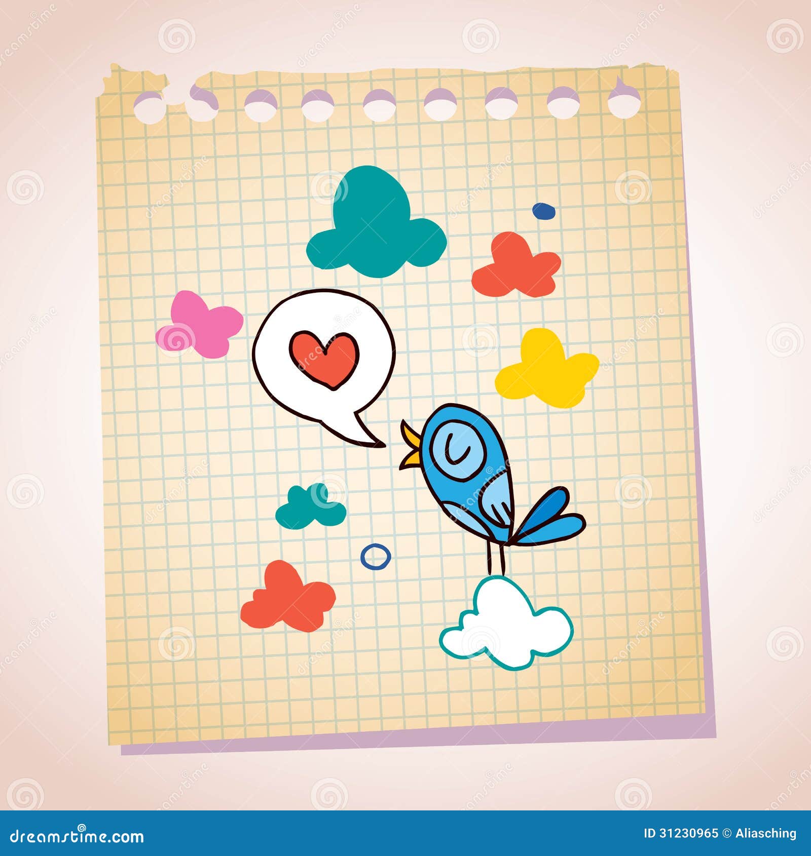 Blue Bird Love Message Note Paper Cartoon Sketch Stock Vector ...