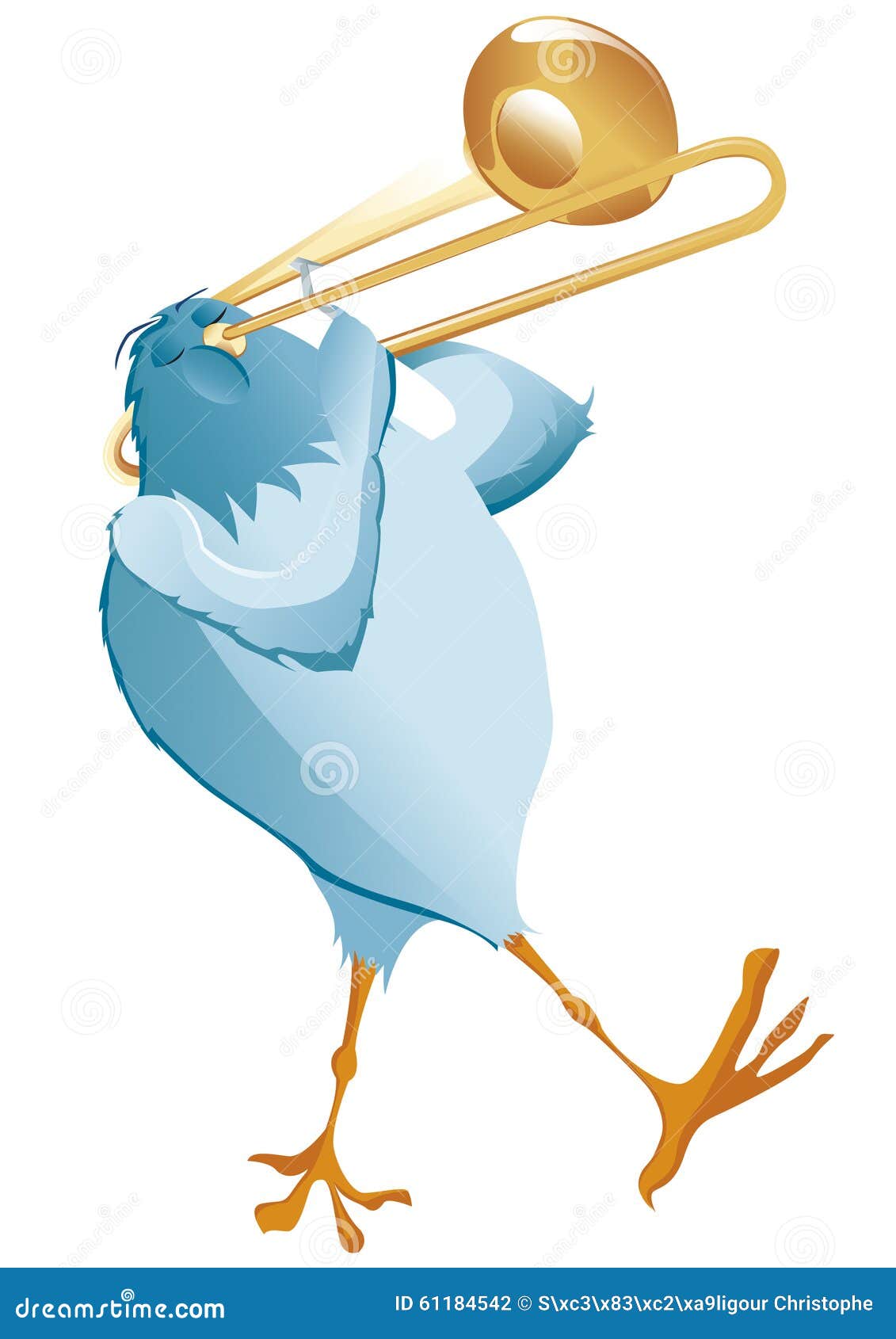 Blue Bird Make Music with Trombone Stock Vector - Illustration of ...