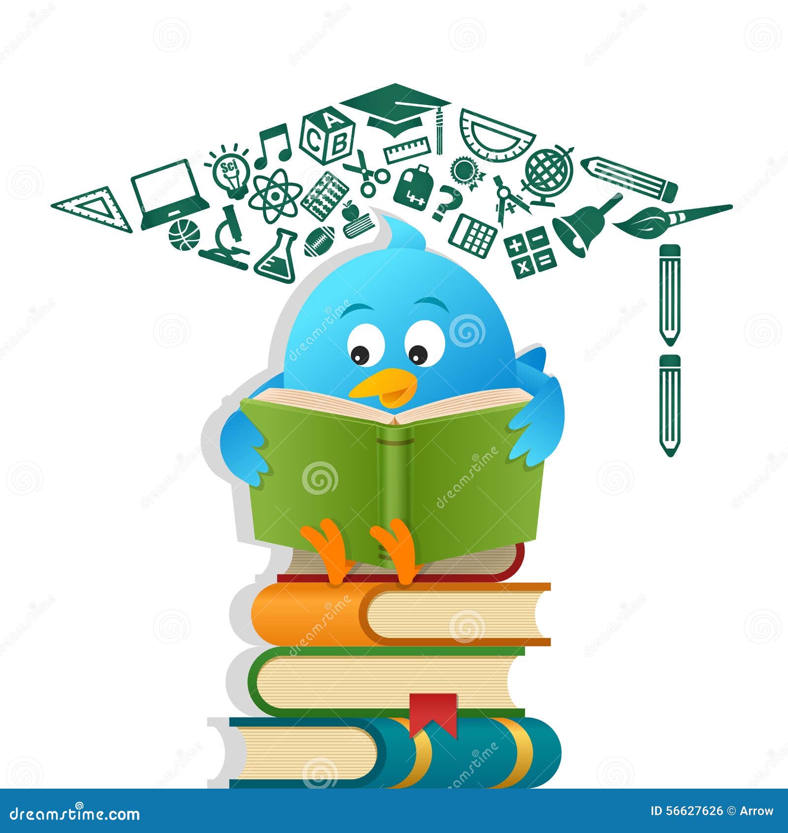 Blue Bird Reading Books stock illustration. Illustration of globe ...
