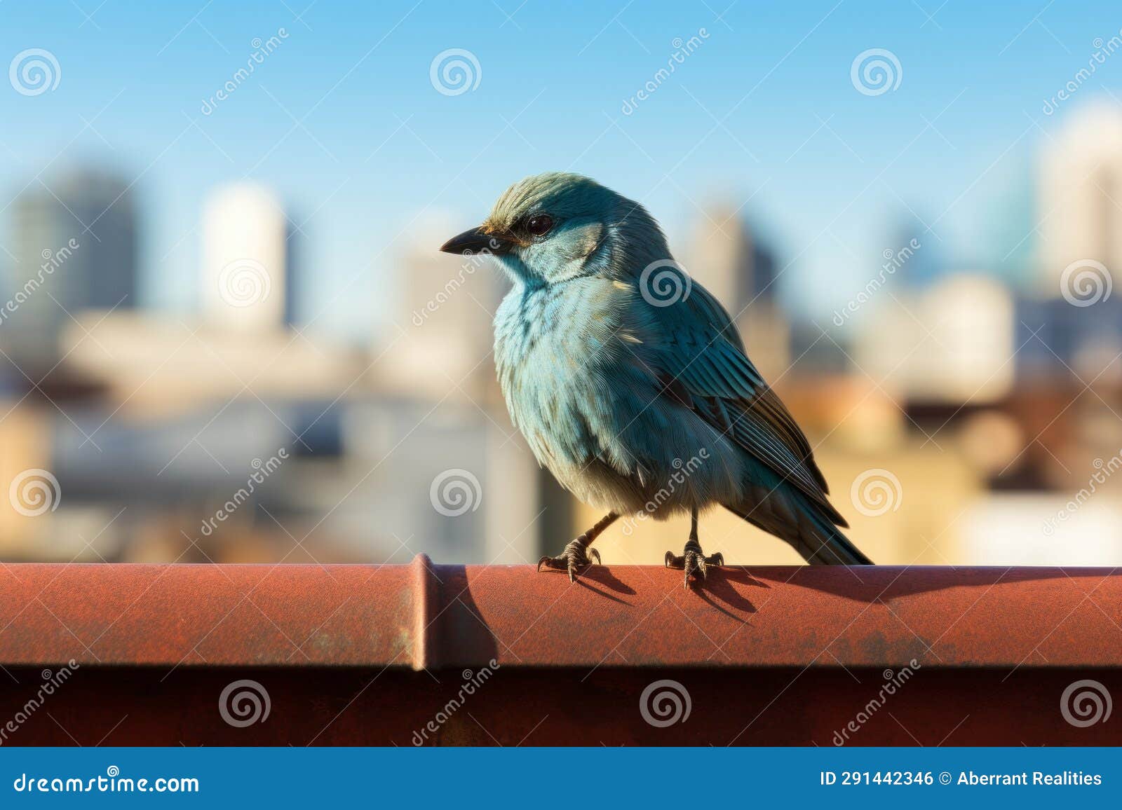 A Blue Bird Sitting on Top of a Metal Railing Stock Illustration ...