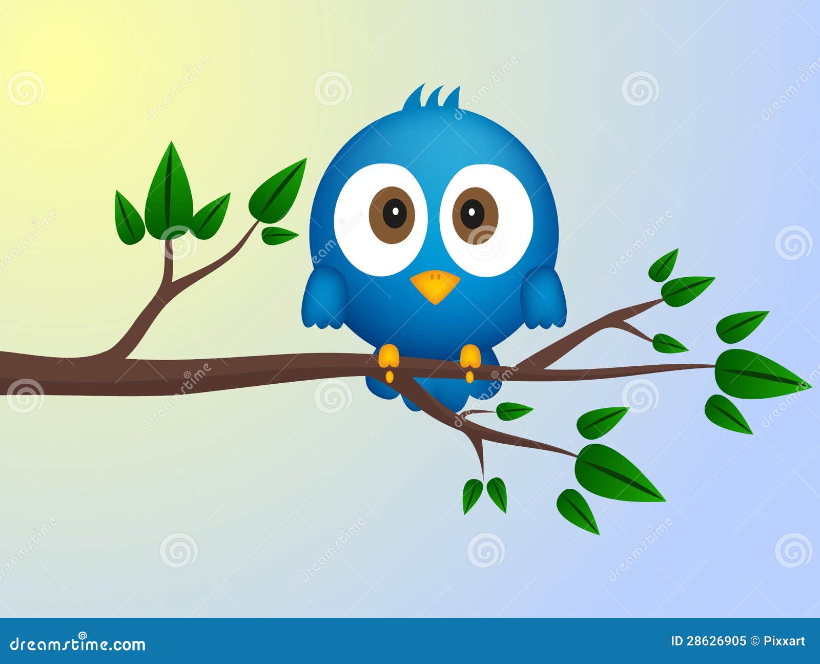 Bird Sitting On Tree Stained Glass Painting Cartoon Vector ...