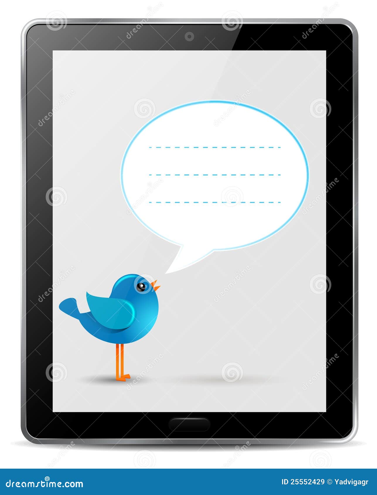 Blue Bird with Speech Bubble in Screen of Computer Stock Vector ...