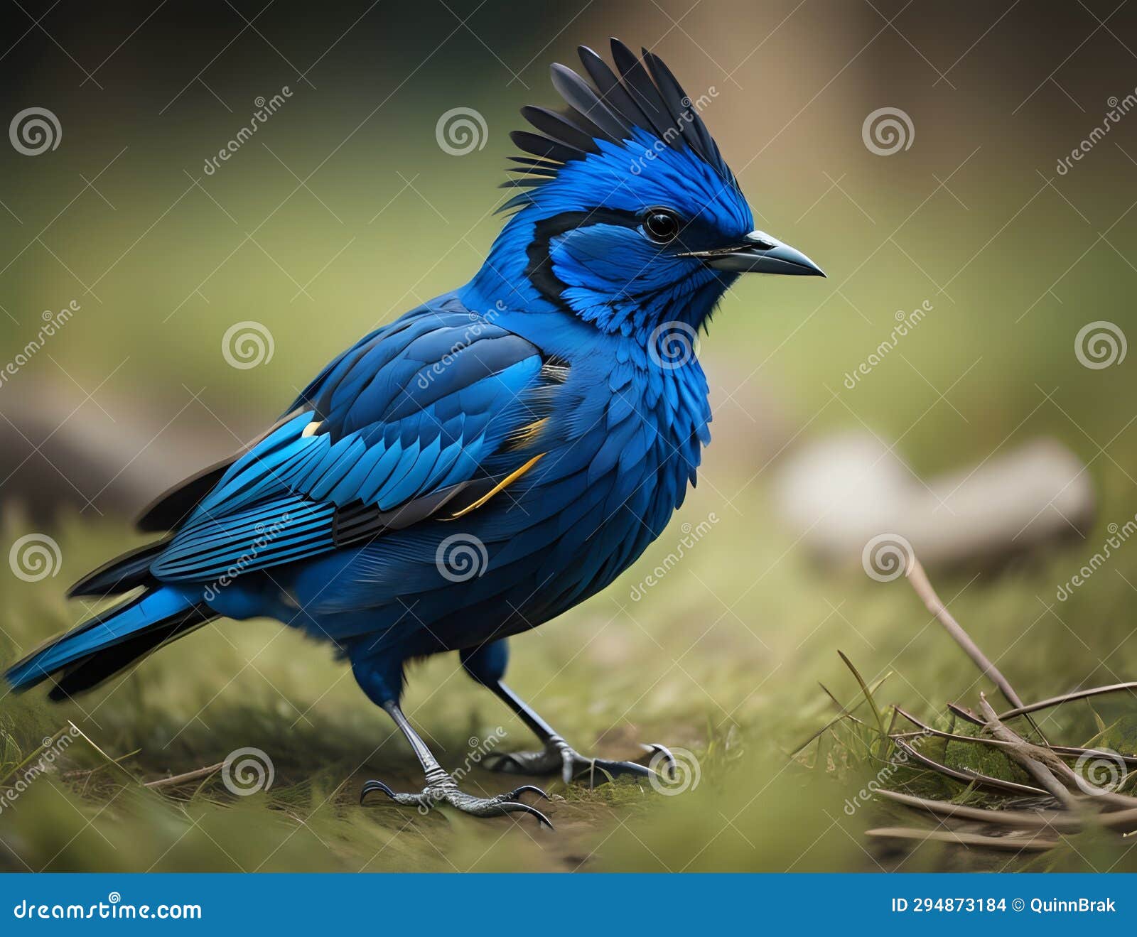 Blue Bird is Standing on the Grass Stock Illustration - Illustration of ...
