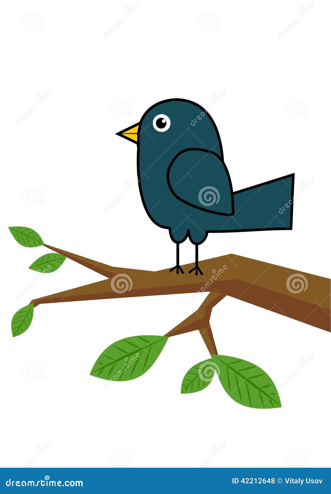 Blue bird on a tree branch stock vector. Illustration of tree - 42212648