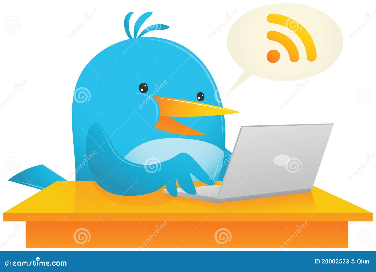 Blue Bird using computer stock vector. Illustration of laptop - 20002523