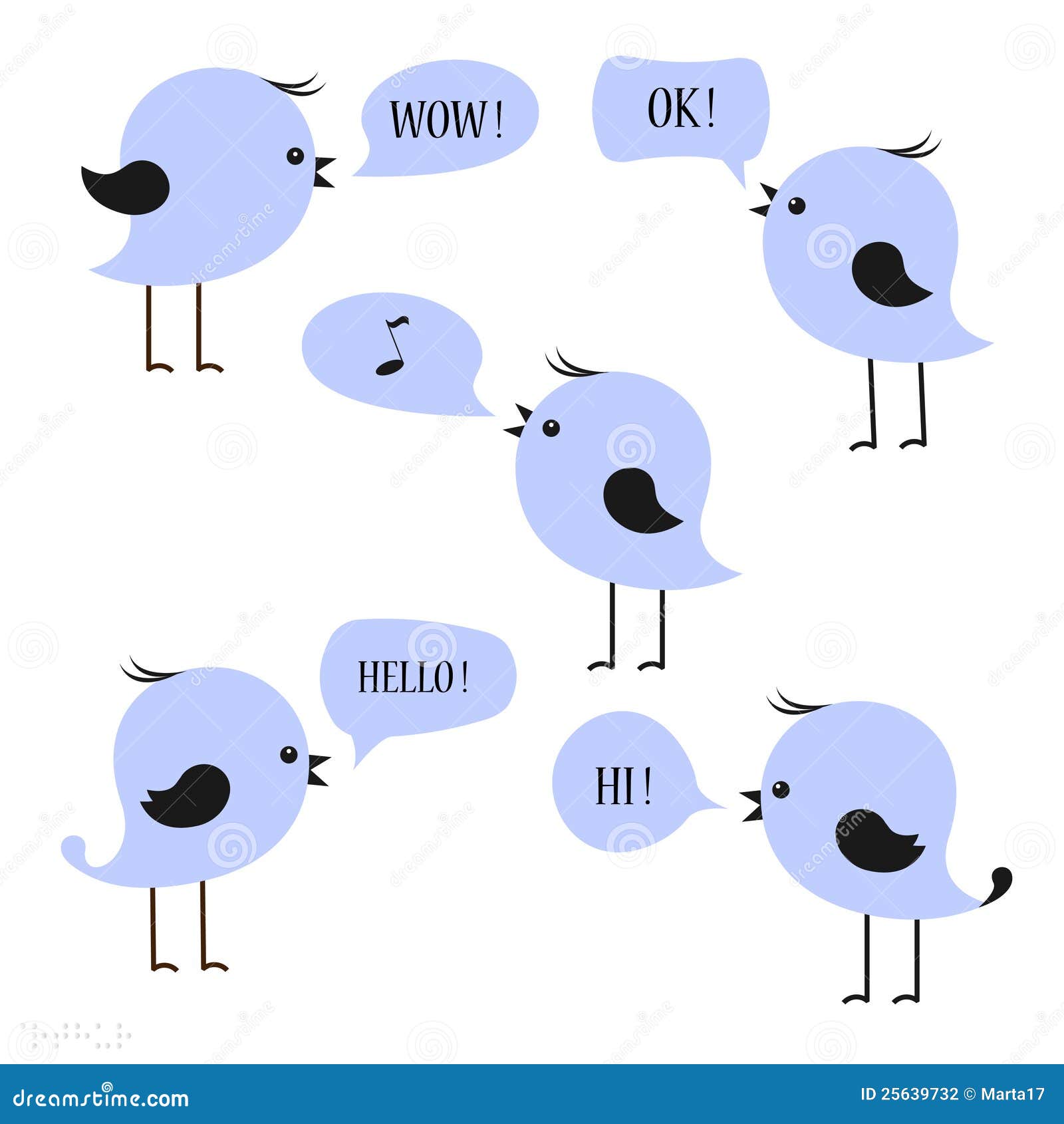 Blue Birds with Speech Bubbles Stock Vector - Illustration of hello ...