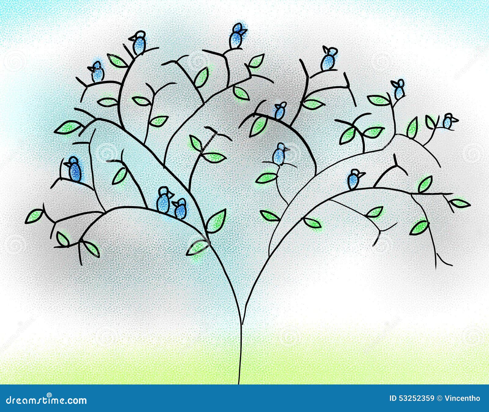 Blue Birds On Tree Stock Illustration - Image: 53252359