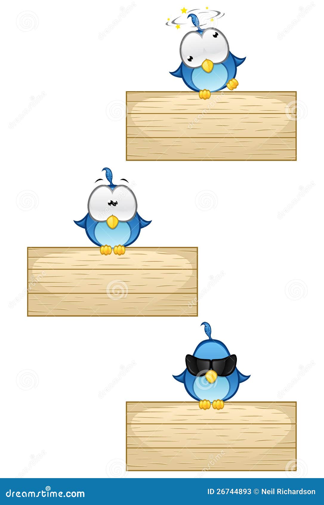 Blue Birds on Wooden Sign - Set 2 Stock Vector - Illustration of nature ...
