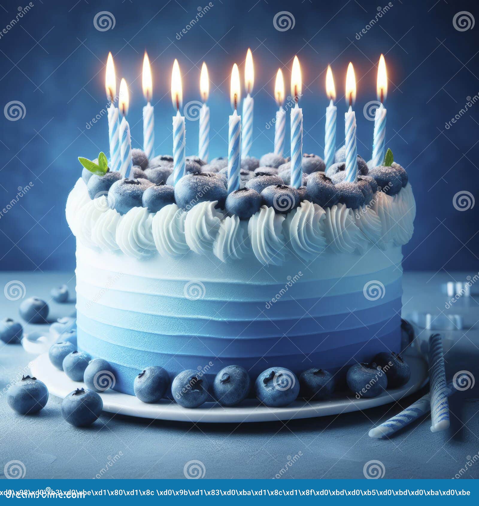 Blue Birthday Cake with Candles on a Blue Background. Ai Generative ...