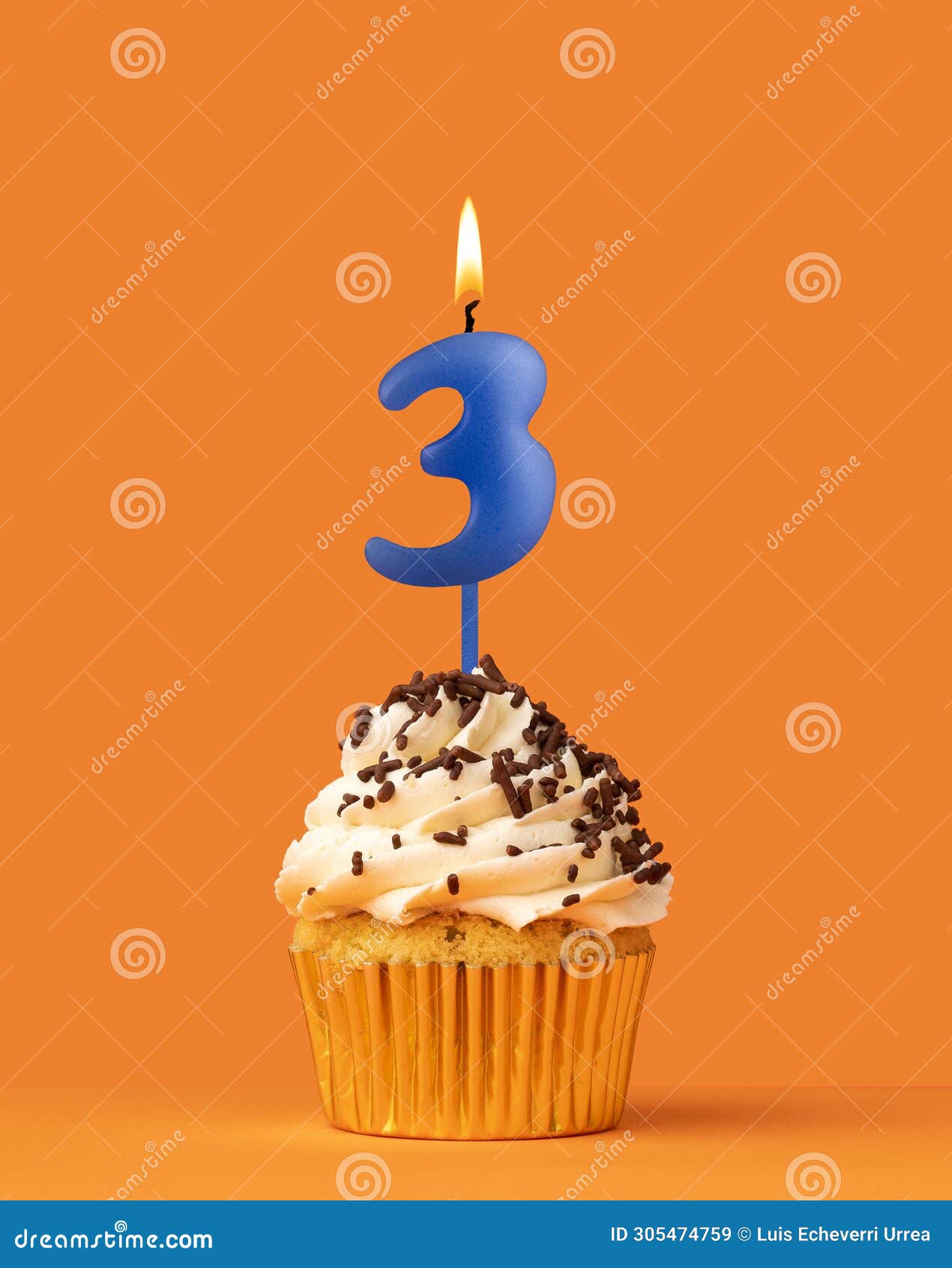 Blue Birthday Candle and Cupcake - Number 3 Stock Image - Image of ...