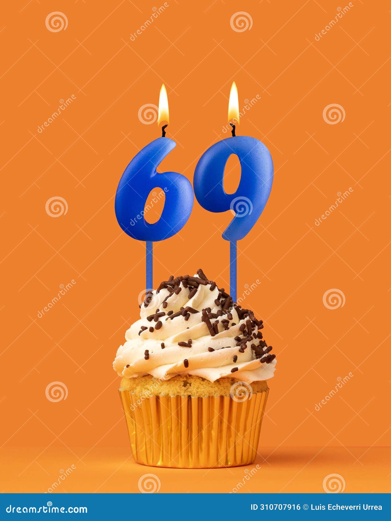 Blue Birthday Candle and Cupcake - Number 69 Stock Photo - Image of ...