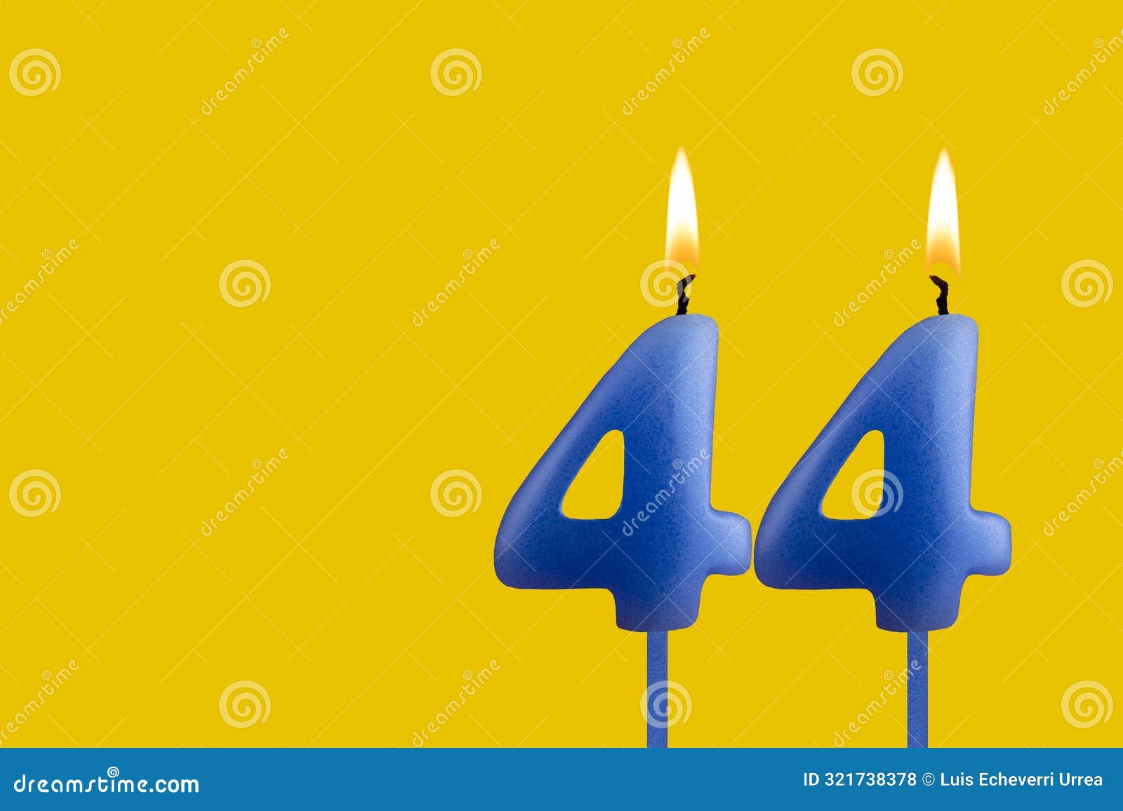 Blue Birthday Candle on Yellow Background - Number 44 Stock ...