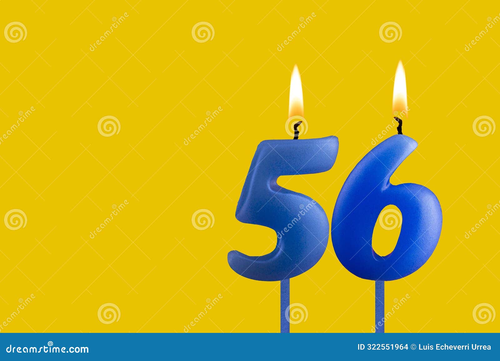 Blue Birthday Candle on Yellow Background - Number 56 Stock ...