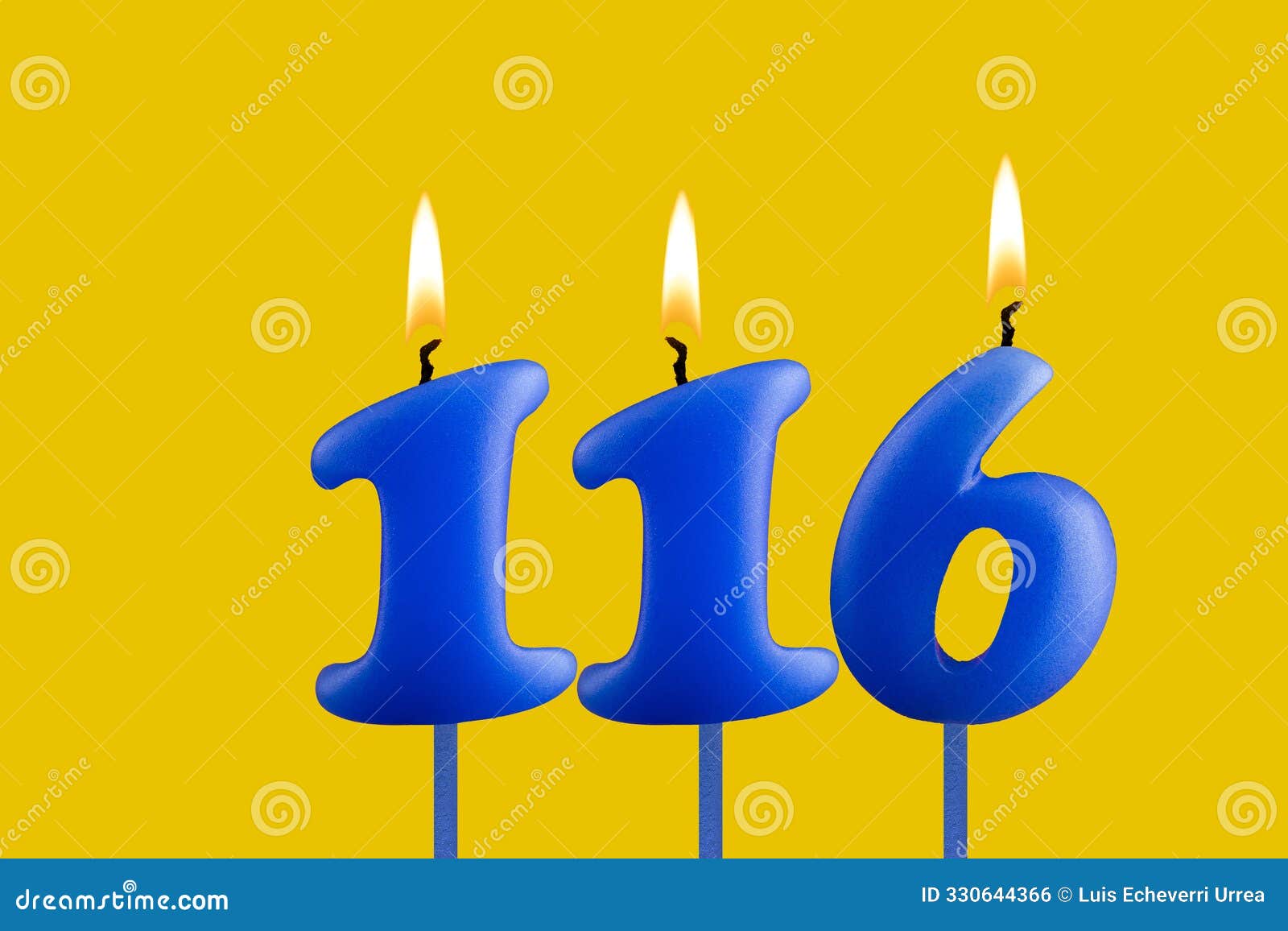 Blue Birthday Candle on Yellow Background - Number 116 Stock ...
