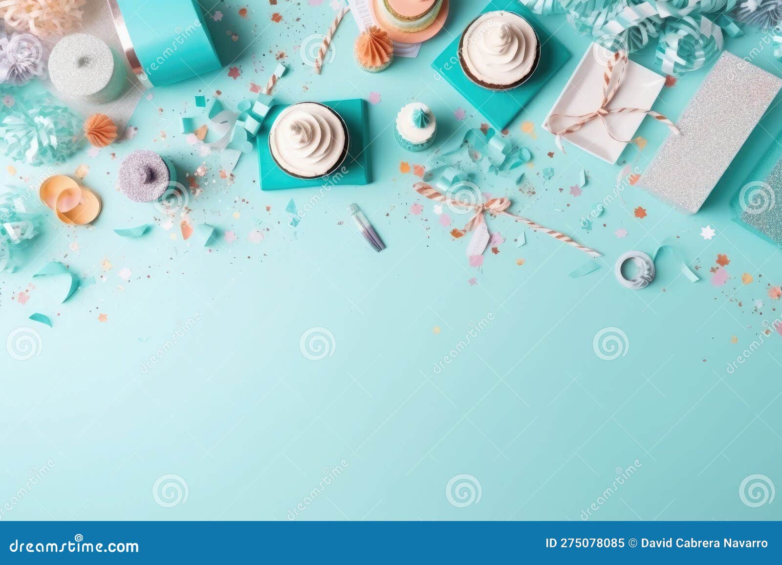 Blue Birthday Party Background with Confetti and Sweets. Ai Generative ...
