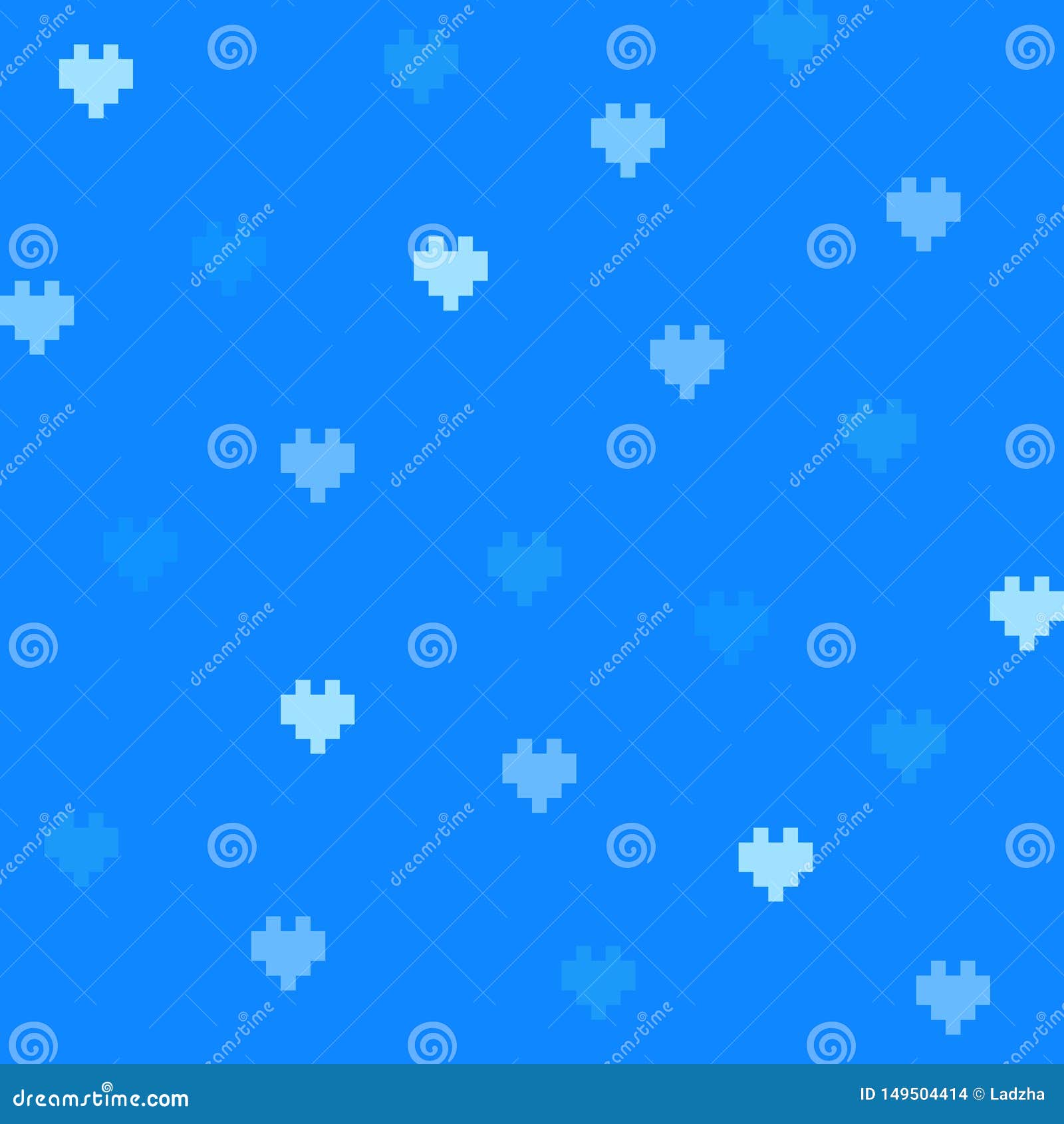 Blue 8-bit Cute Background with Hearts Stock Vector - Illustration of ...