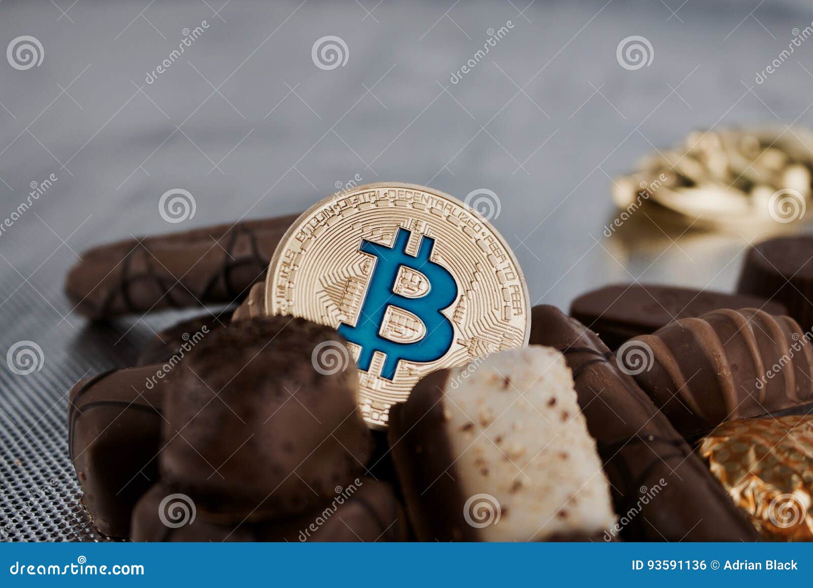 Blue Bitcoin and Chocolates Stock Photo - Image of dessert, trade: 93591136
