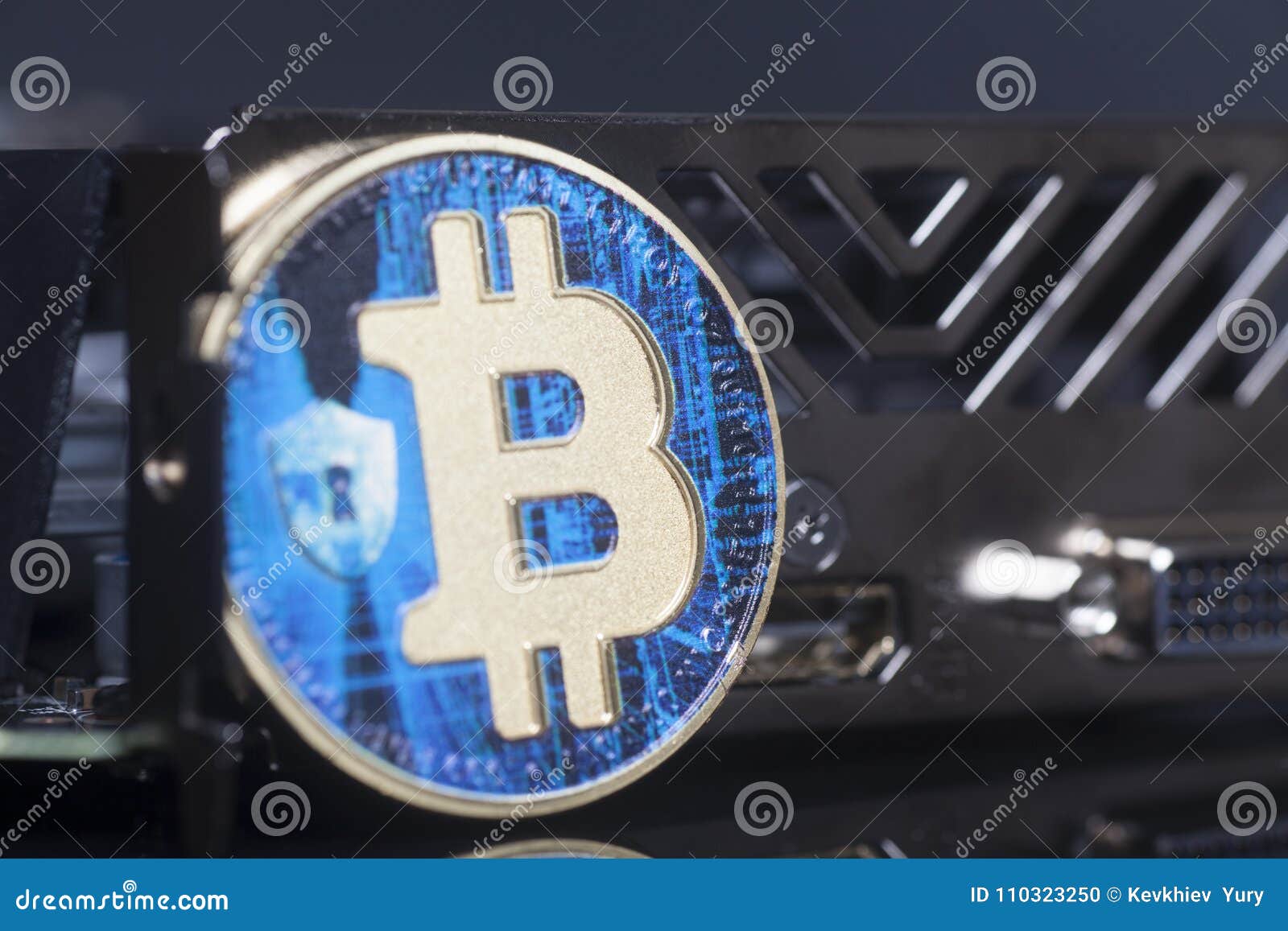 Blue bitcoin virtual coin stock photo. Image of market - 110323250