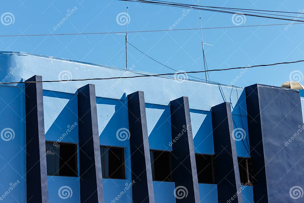 Blue Biulding Outdoors with Sky Background Stock Photo - Image of grain ...