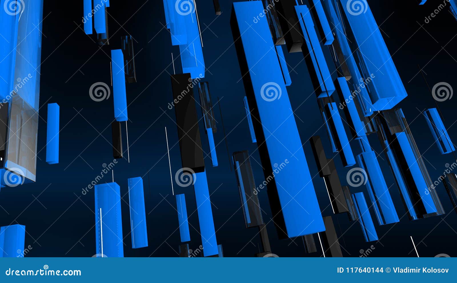 Blue and Black Background with Falling Tubes Stock Illustration ...