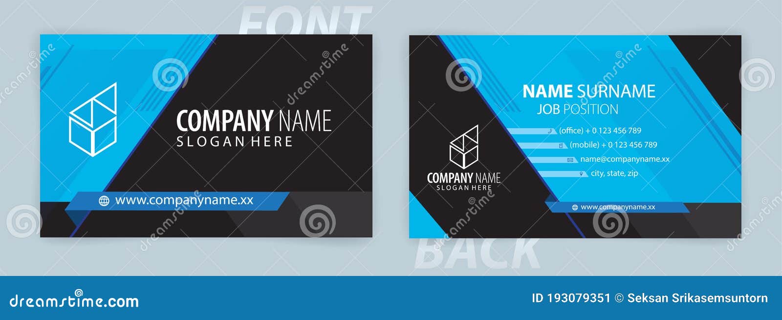 Blue and Black Business Card Template Front and Back Stock Vector ...