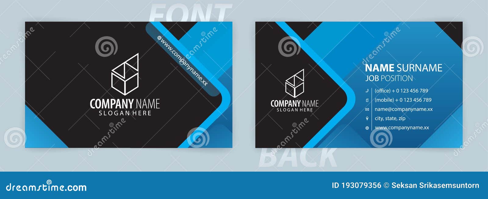 Blue and Black Business Card Template Front and Back Stock Vector ...