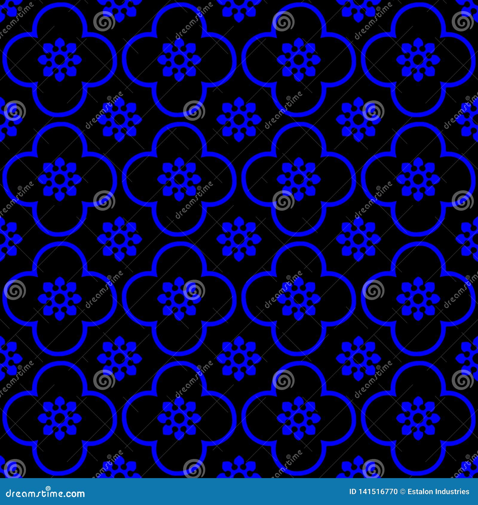 Blue on Black Club and Circle Seamless Repeat Pattern Background Stock ...