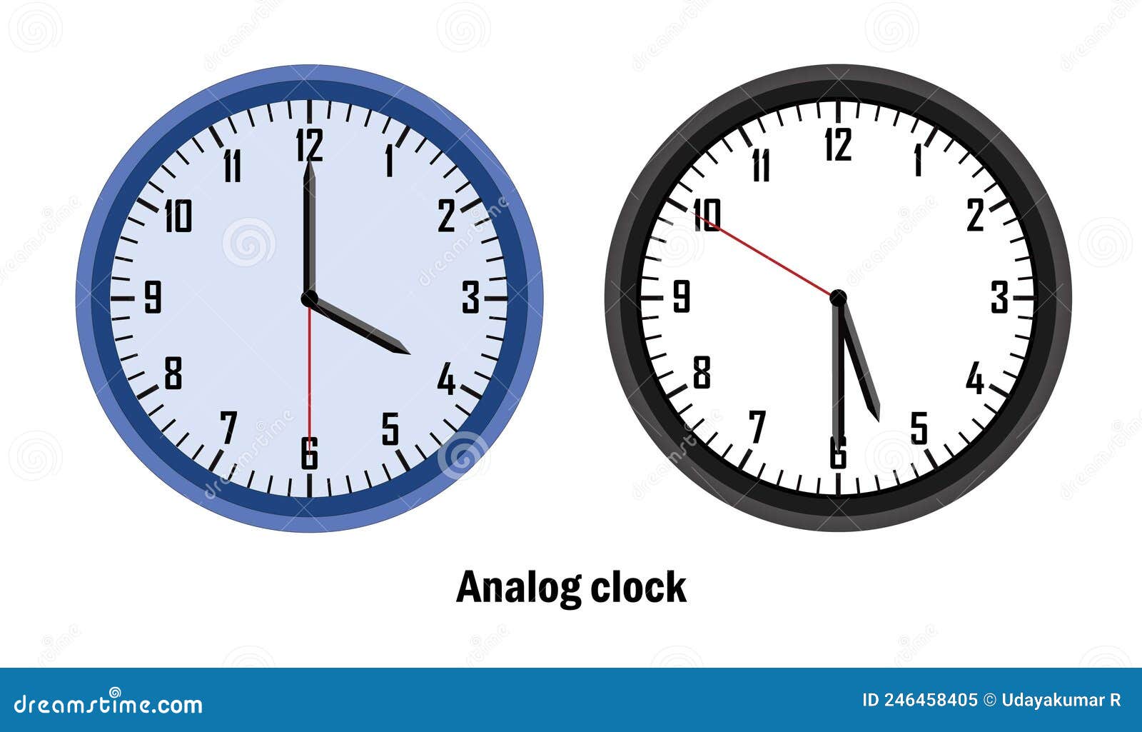 Blue and Black Color Analog Clock Time.04-10, 05-30. with White ...
