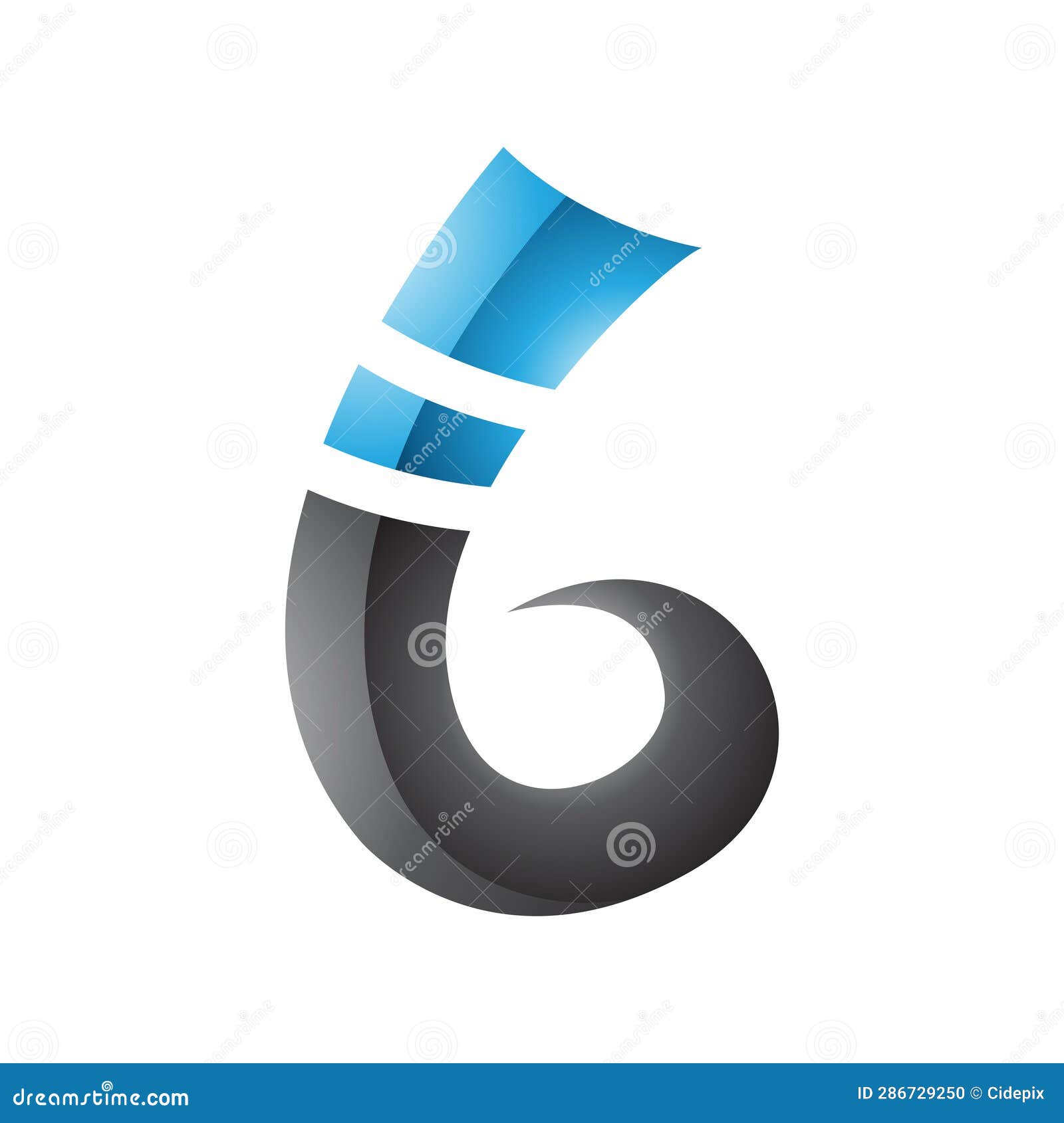 Blue and Black Curly Glossy Spike Shape Letter B Icon Stock Vector ...