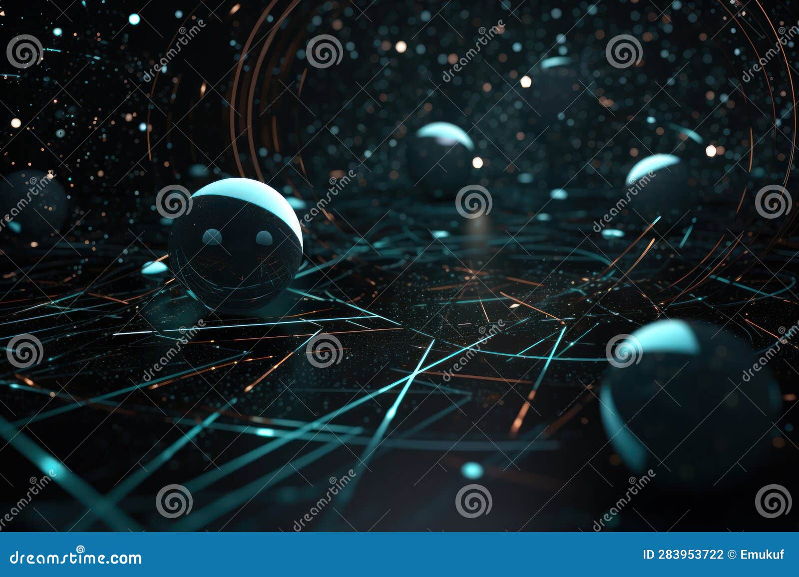 Blue Black Digital Technology Abstract Background , Particles and Balls Generative Ai Stock ...