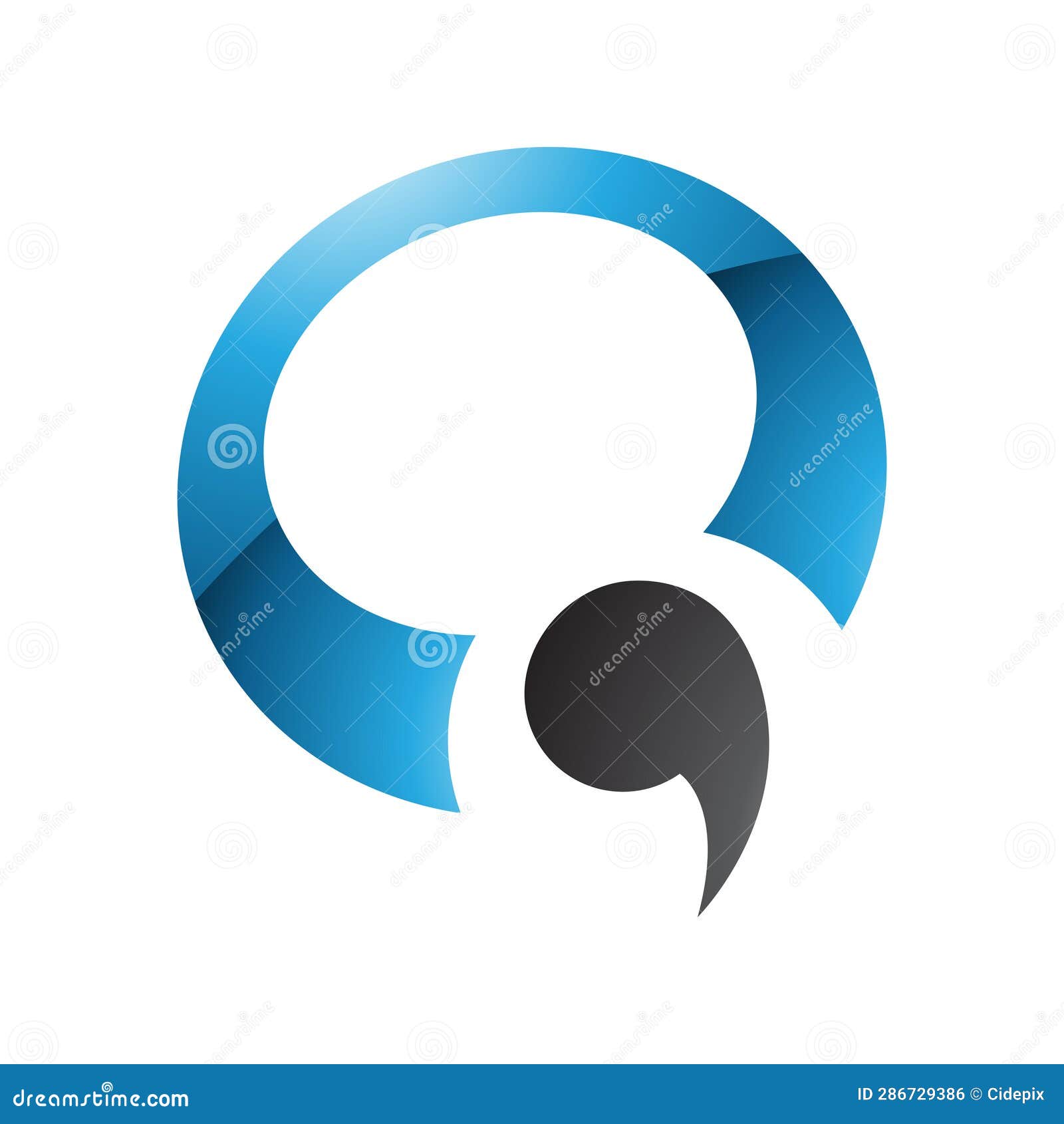 Blue and Black Glossy Comma Shaped Letter Q Icon Stock Vector ...