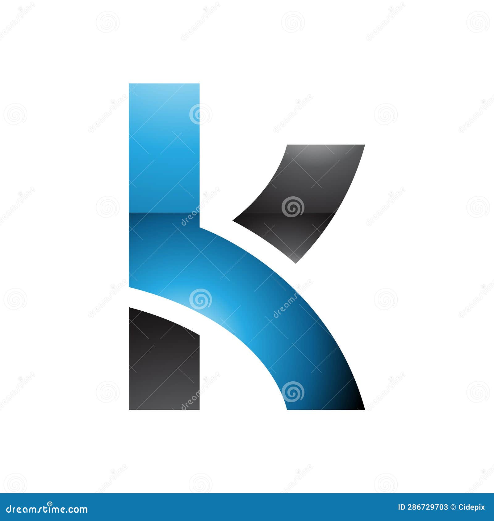 Blue and Black Glossy Lowercase Letter K Icon with Overlapping Paths ...
