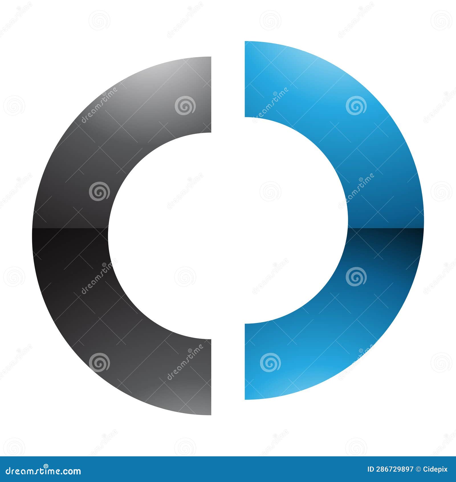 Blue and Black Glossy Split Shaped Letter O Icon Stock Vector ...