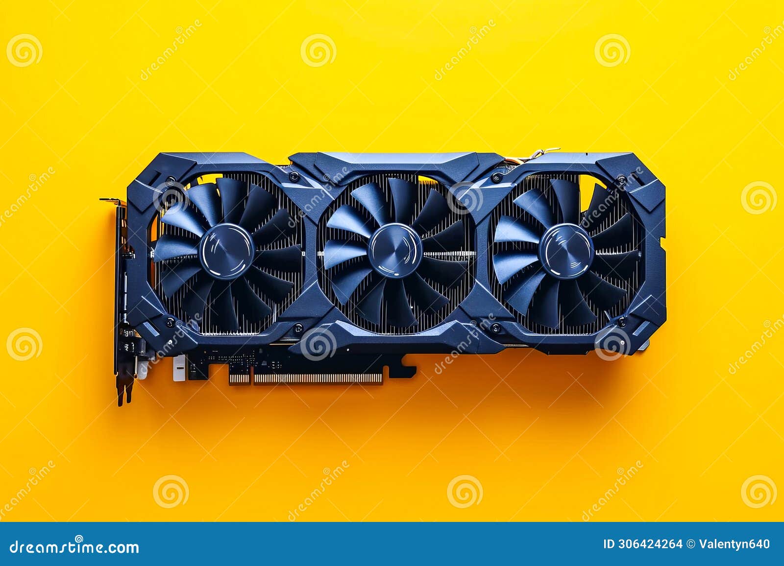 Blue and Black Graphics Card is Against Yellow Background. Generative ...