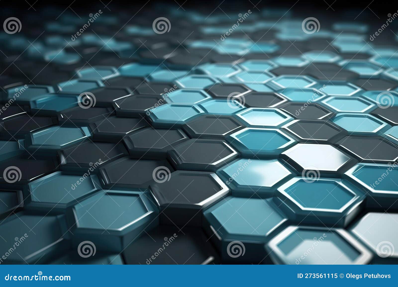 A Blue and Black Hexagonal Tile Pattern with a Black Back Ground and ...