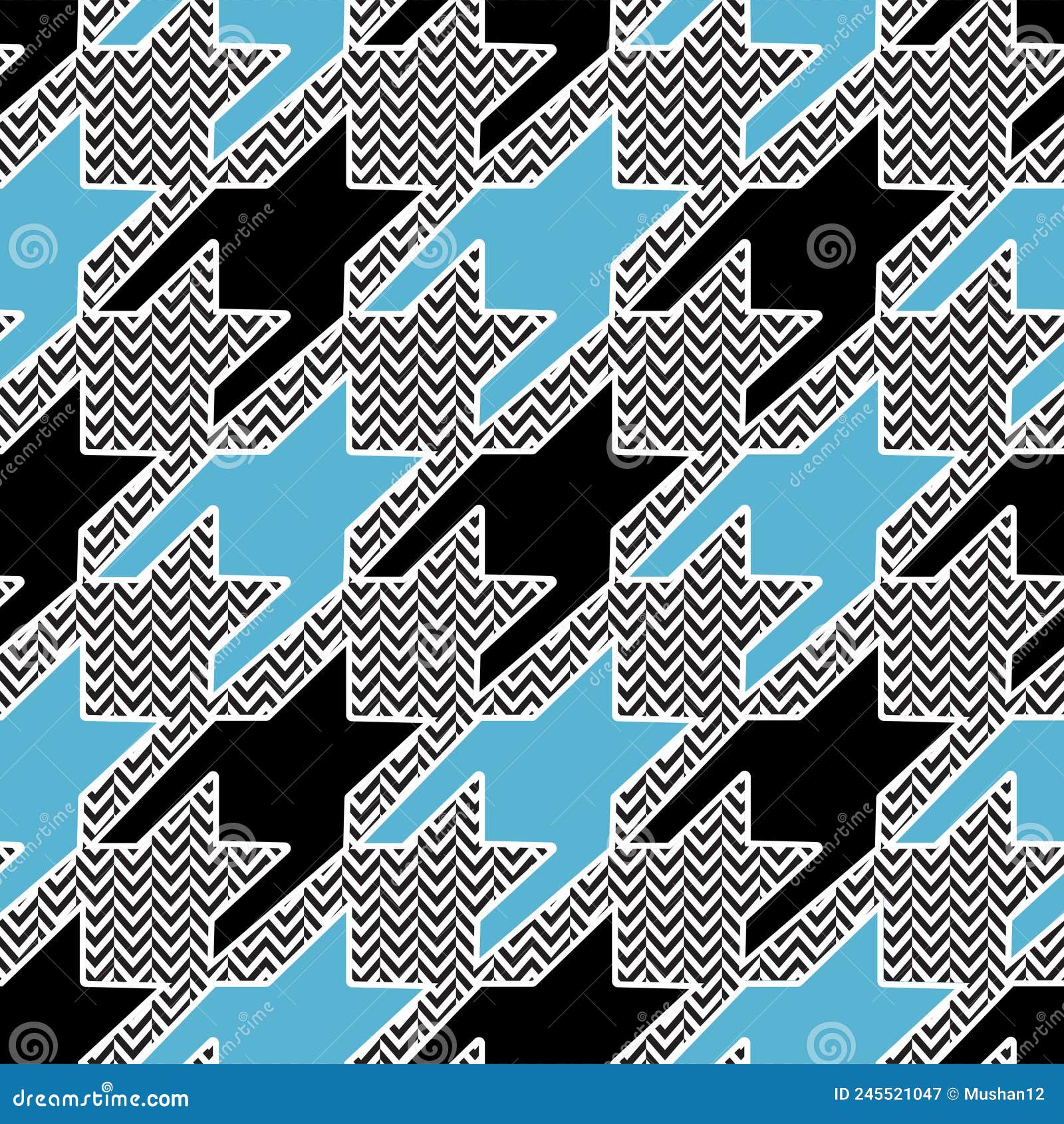 Blue and Black Houndstooth on Herringbone Pattern Fabric Swatch Stock ...